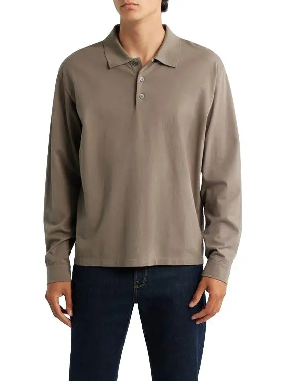FRAME Long Sleeve Piqué Polo - Smoky Mocha