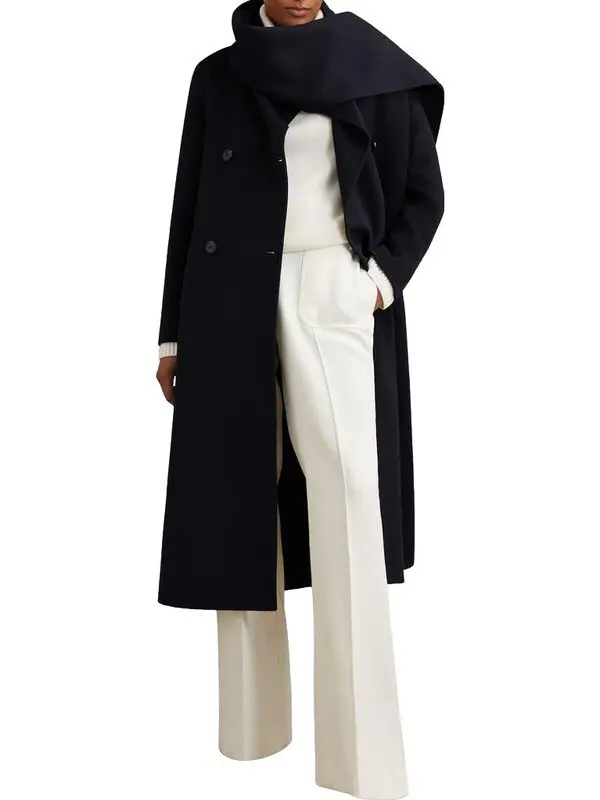 REISS Wool-blend Coat With Scarf - Navy