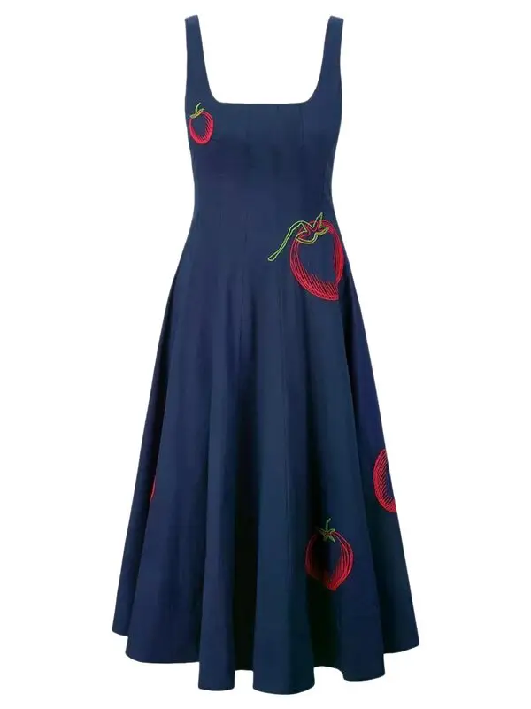 Staud Tomato-embroidered Midi Dress - Blue