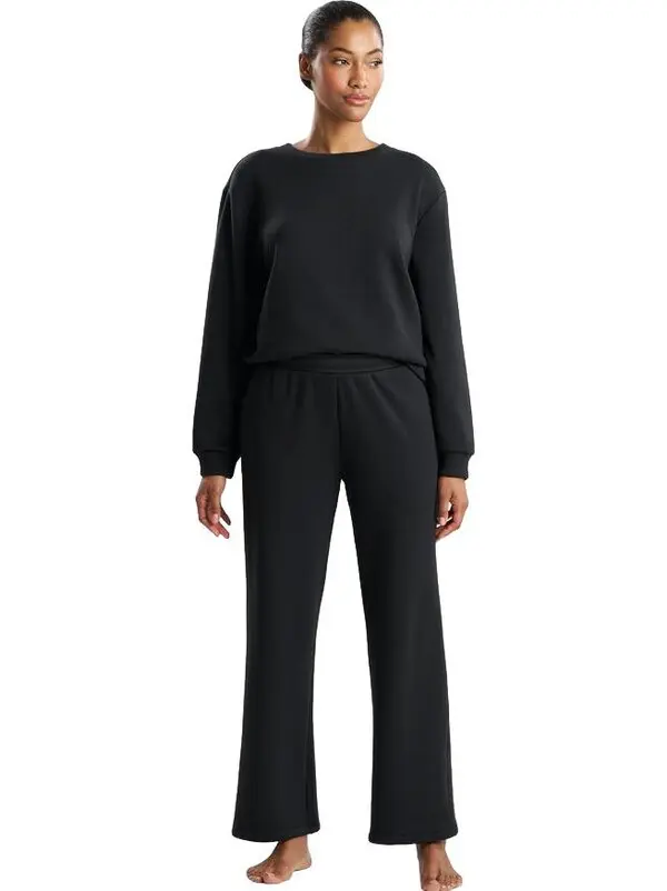 Natori Nova Cozy Brushed Knit Straight Leg Pants - Black