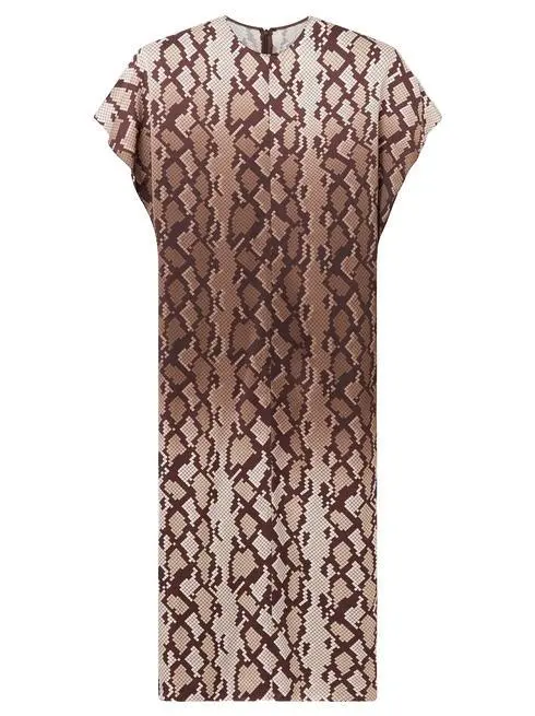 Stella McCartney Snake Print Shoulder Pad Midi Dress - Brown