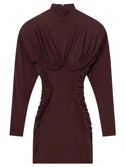 Stella McCartney Pleated High-neck Mini Dress - Brown