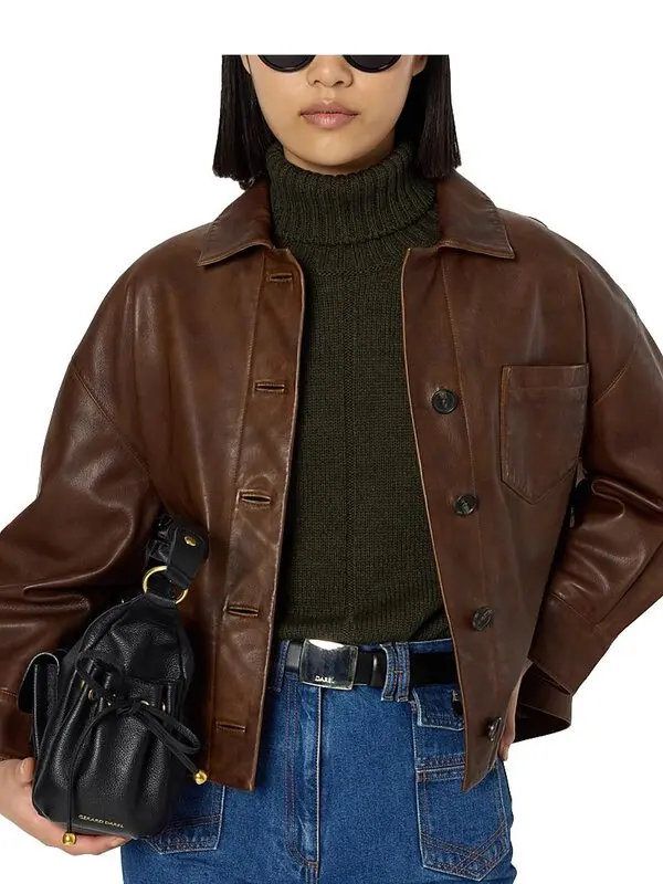 Gerard Darel Nicole Leather Jacket - Brown