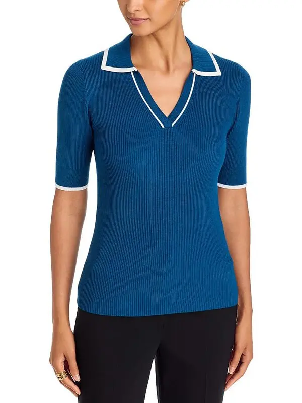 T Tahari Elbow Sleeve Polo Top - Blue Drop