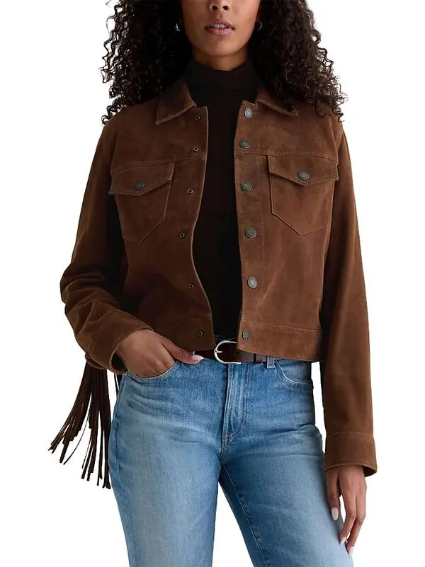 Ag Fringed Suede Trucker Jacket - Toffee