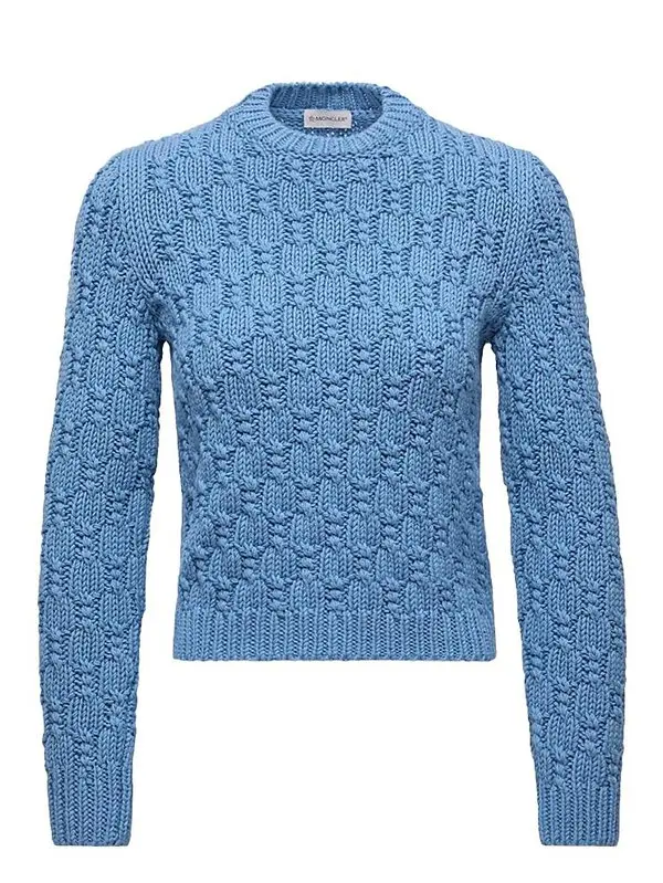 Moncler Wool Pattern Knit Crewneck Sweater - Pastel Blue