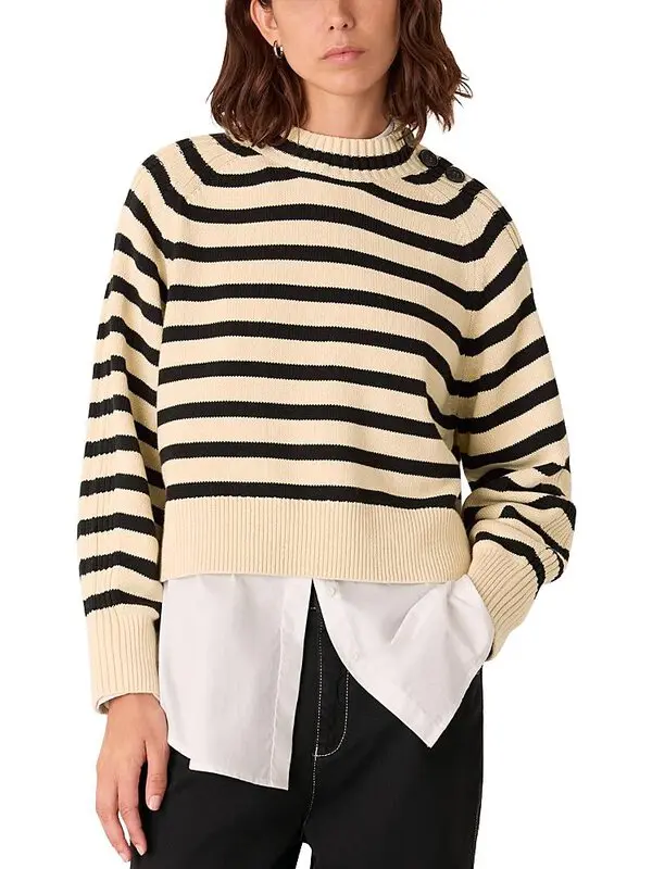 Whistles Striped Cotton Knit Sweater - Ivory/multi