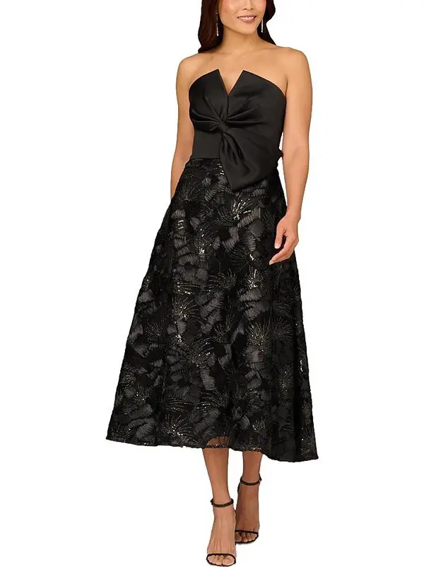 Aidan Mattox Strapless Embellished Midi Dress - Black