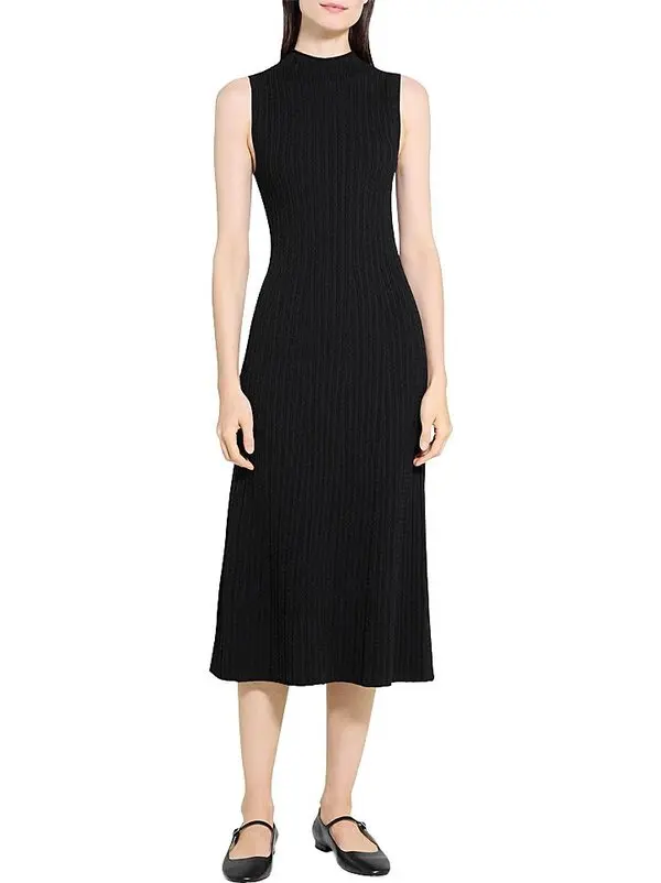 Theory Cable Ribbed Knit Midi Dress - Black