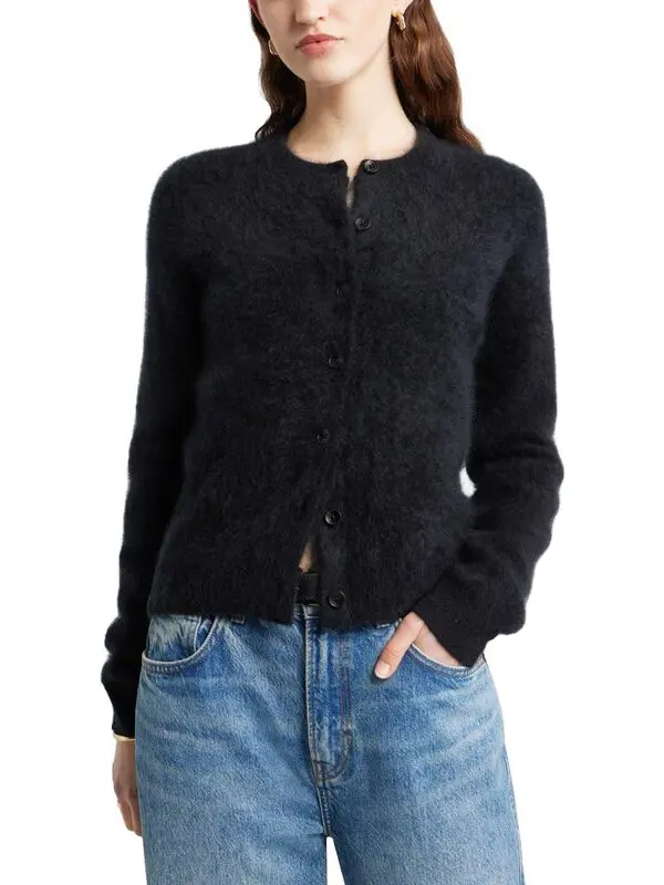 Nordstrom Brushed Cashmere Cardigan - Black Rock
