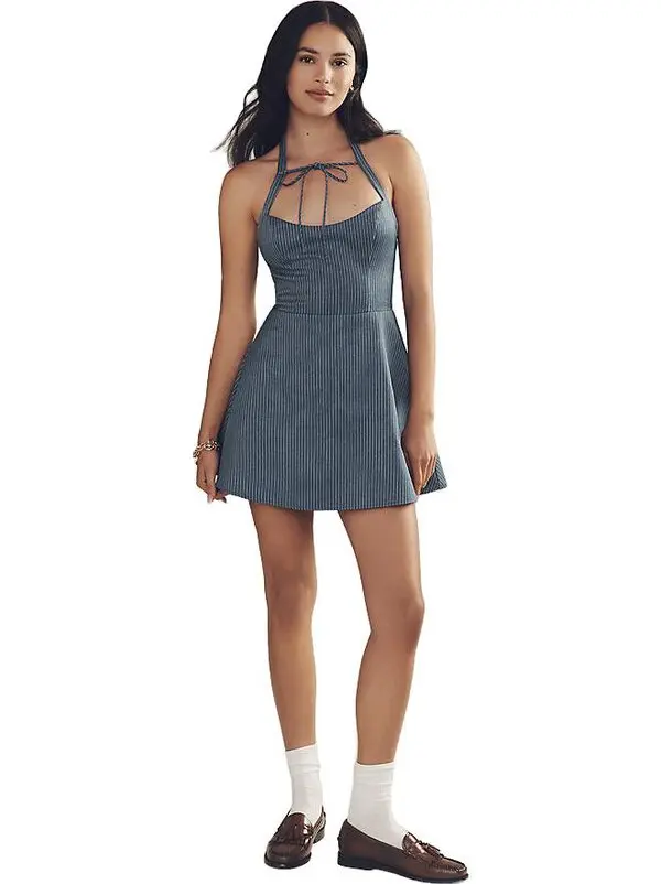 Katie May Priscilla Tie-neck A-line Mini Dress - Denim Stripe