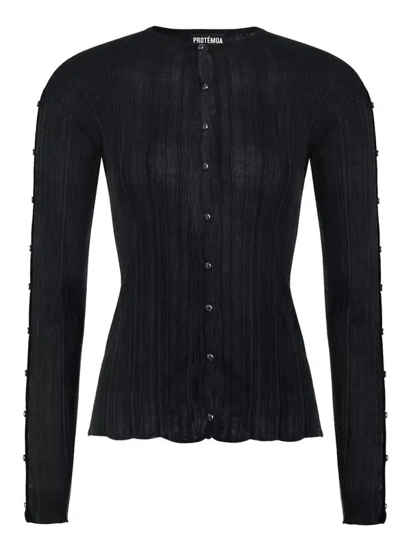 PROTÉMOA Touch Ribbed Button-embellished Cardigan - Black