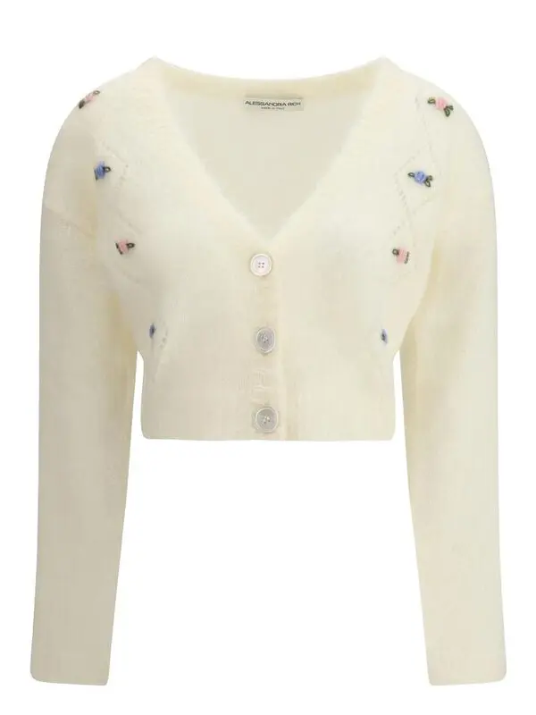 Alessandra Rich Embroidered Mohair Cardigan - White
