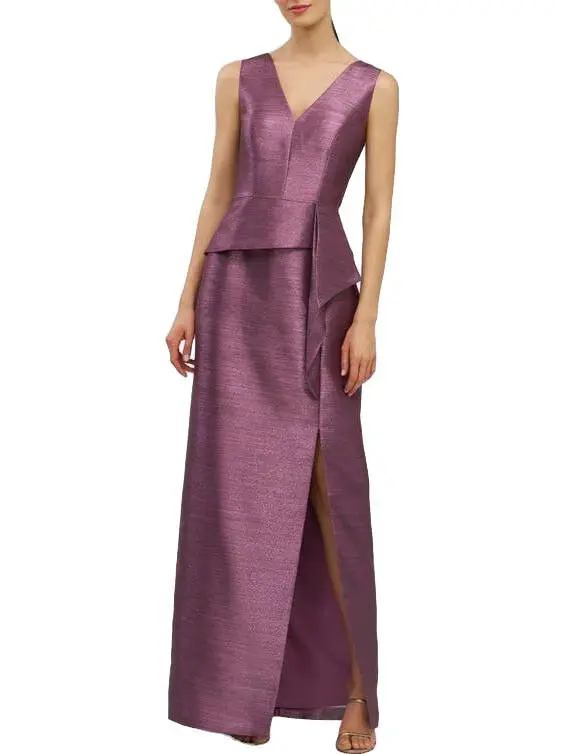 KAY UNGER Octavia Metallic Column Gown - Deep Mink