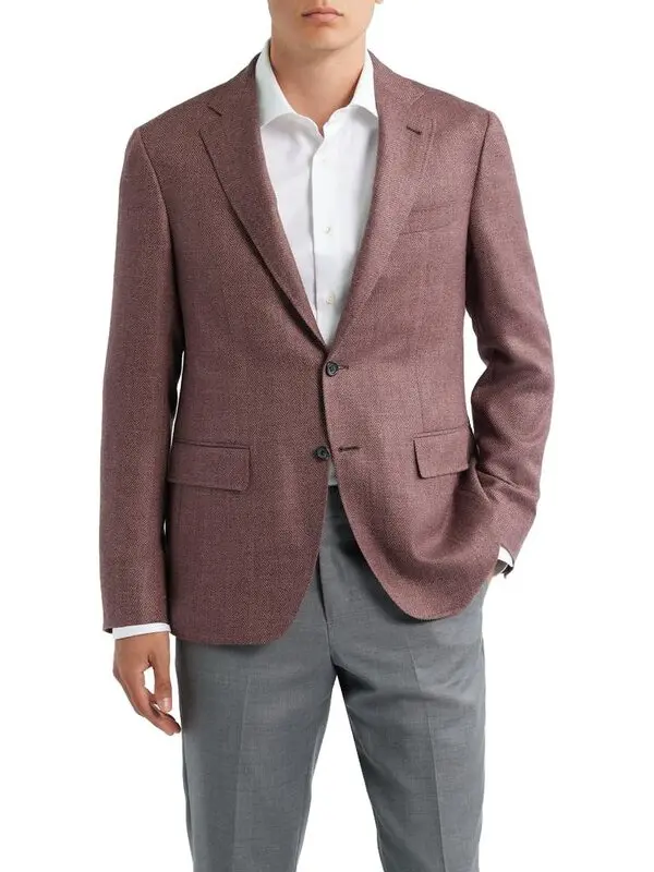 Canali Kei Trim Fit Wool & Silk Blend Herringbone Sport Coat - Light Red