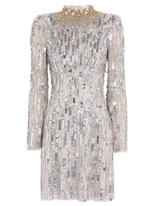 Jenny Packham Sequin-embellished Mini Dress - Ammonite And Silver