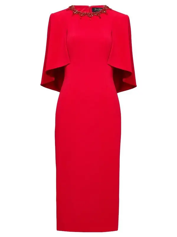 Jenny Packham Ursa Embellished-neck Midi Dress - Chilli Red