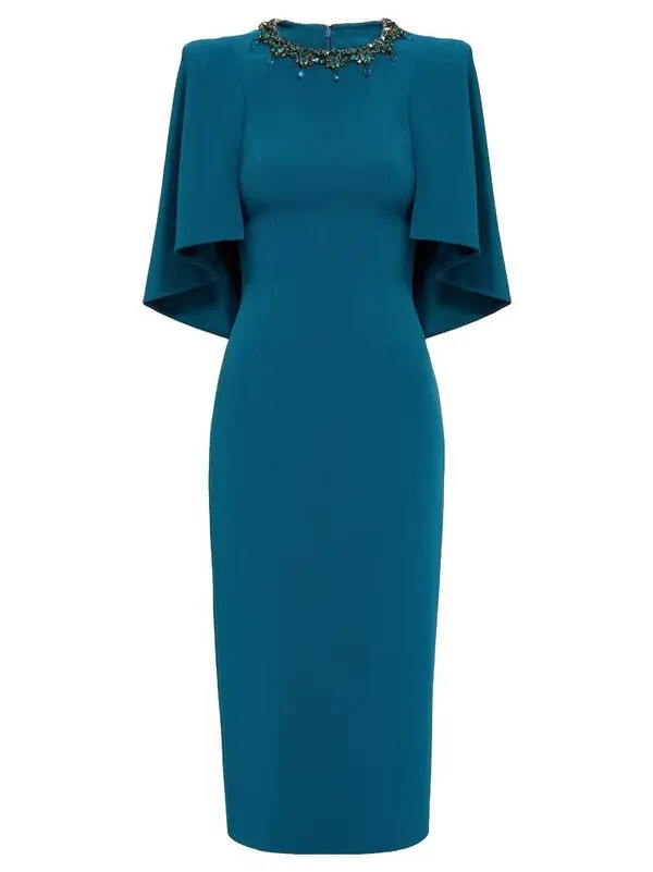 Jenny Packham Ursa Embellished-neck Midi Dress - Mosaic Blue