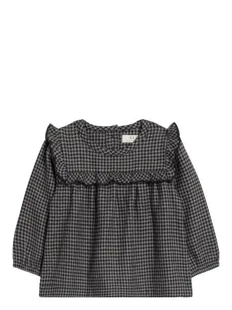 KENDI Organic Flannel Ruffle Top - Houndstooth