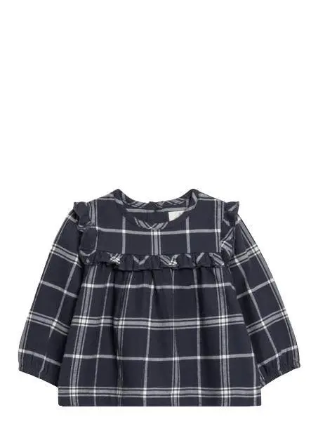KENDI Organic Flannel Ruffle Top - Navy Plaid