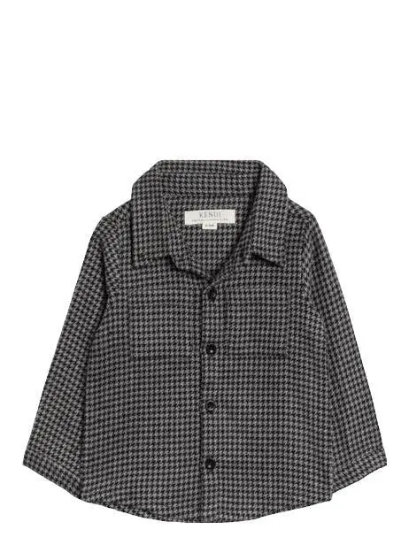 KENDI Lev Organic Flannel Long Sleeve Collared Button Down Shirt - Houndstooth