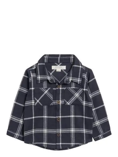 KENDI Lev Organic Flannel Long Sleeve Collared Button Down Shirt - Navy Plaid