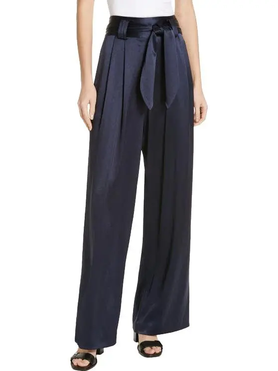 Tory Burch Tie Waist Satin Pants - Tory Navy