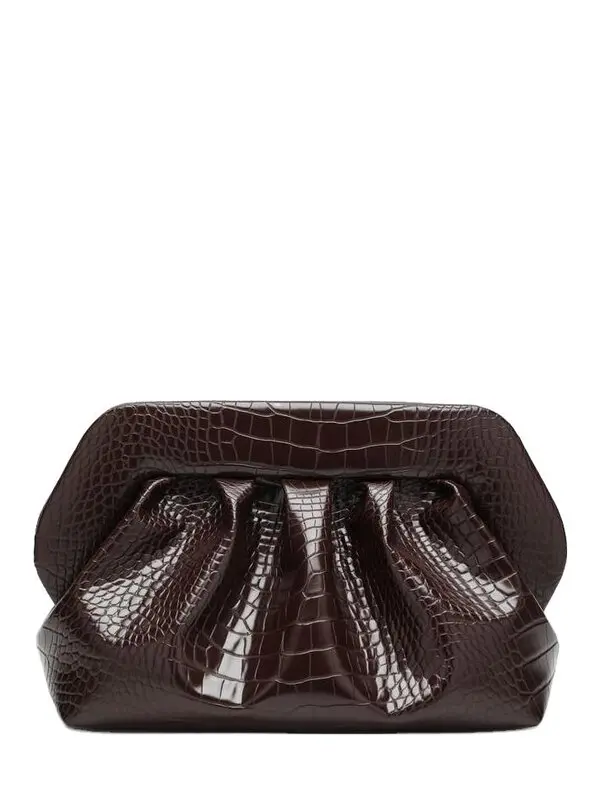 THEMOIRE Medium Bios Croc-effect Clutch - Brown