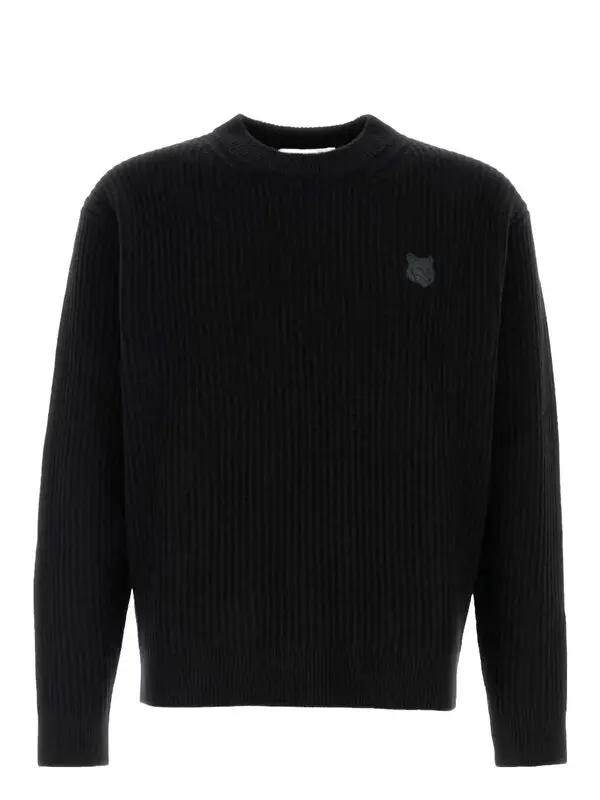 Maison Kitsuné Fox Head Wool Ribbed Jumper - Black