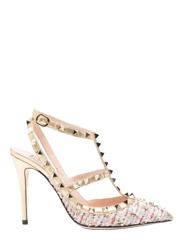 Valentino Garavani Rockstud Tweed Slingback Pumps - Powder