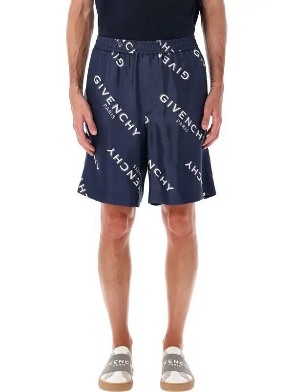 Givenchy Silk Bermuda Shorts With All-over Print - Navy