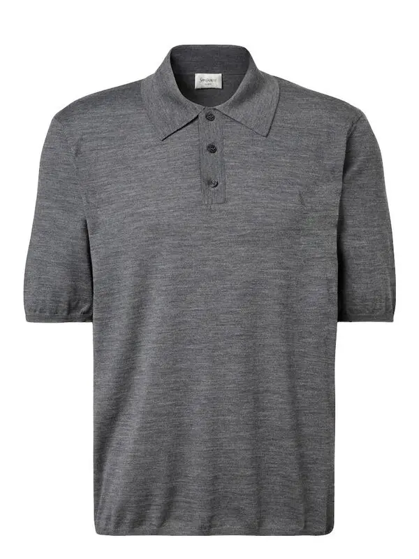 Saint Laurent Cassandre Wool Polo Shirt - Grey