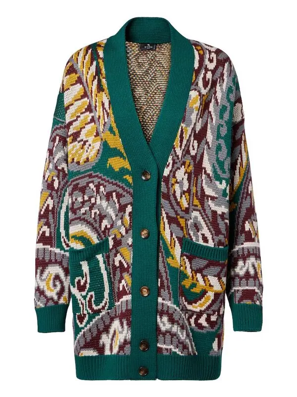 Etro Jacquard Wool-blend Cardigan - Green