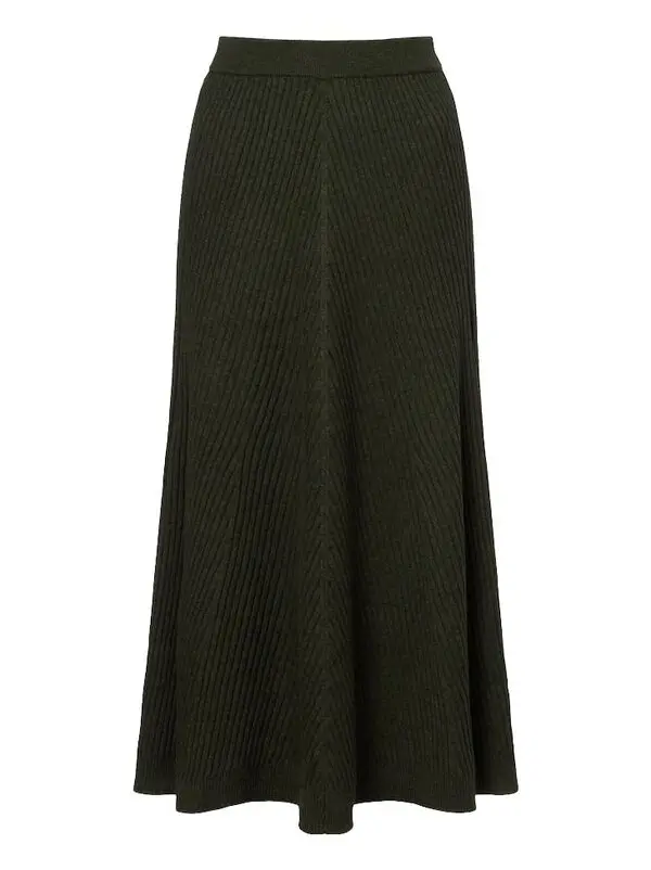Victoria Beckham Ribbed Knit Wool Midi Skirt - Green