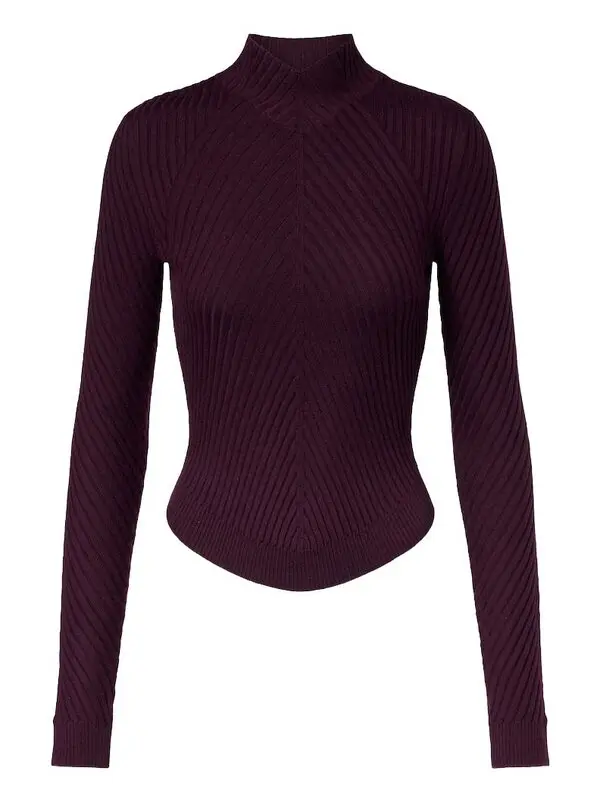 Victoria Beckham Ribbed-knit Wool Turtleneck Top - Purple