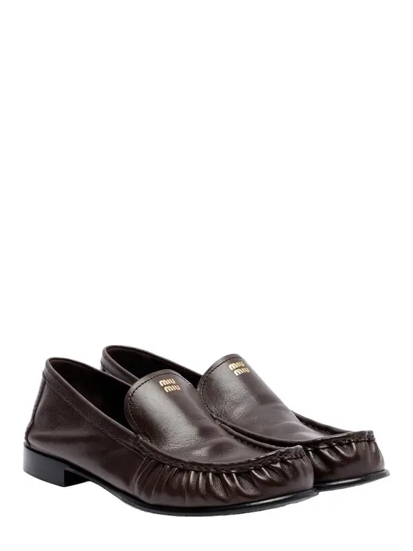 Miu Miu Logo Leather Loafers - Black