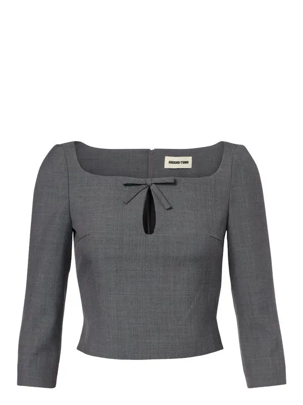 SHUSHU/TONG Bow-detail Cutout Top - Grey