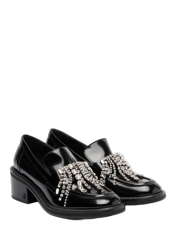 JIMMY CHOO Tylor Embellished Leather Loafer Pumps - Black