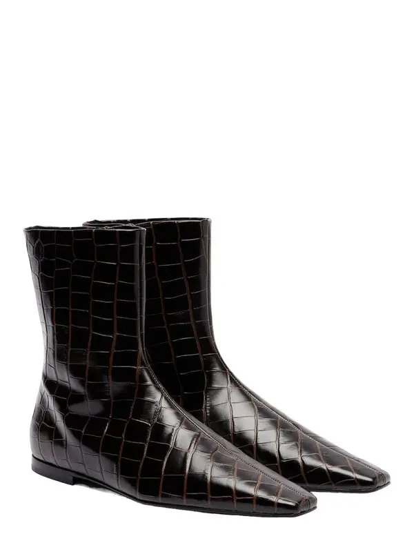 TOTEME Croc-effect Leather Ankle Boots - Brown