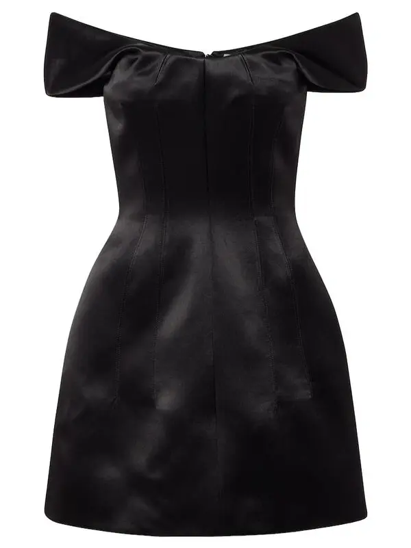 Alexander McQueen Off-shoulder Satin Mini Dress - Black