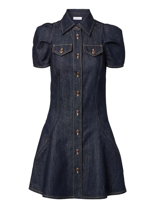 Alexander McQueen Puff-sleeve Denim Minidress - Blue