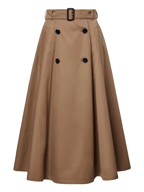 Burberry Belted Cotton Midi Skirt - Brown