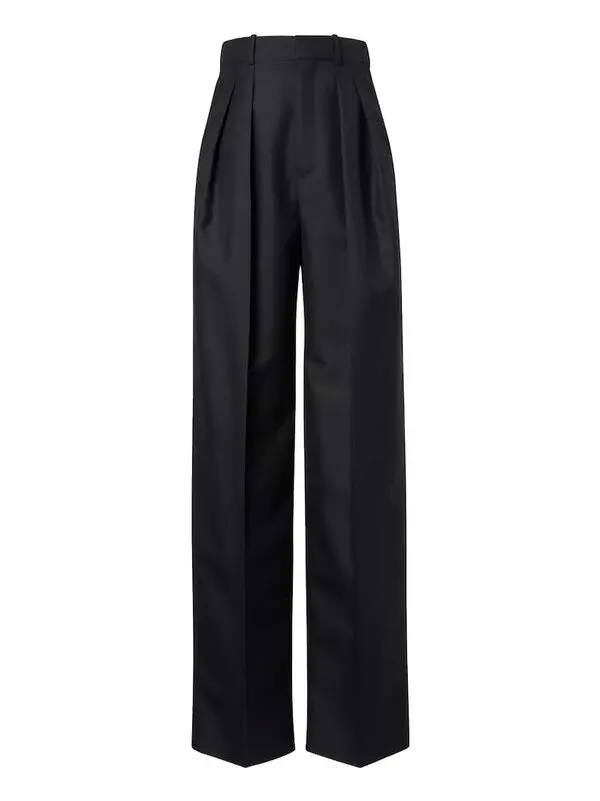 Saint Laurent Wool And Mohair Wide-leg Trousers - Black