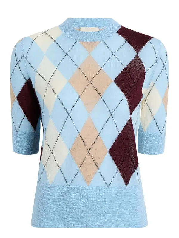 Khaite Argyle-knit Cashmere-blend Top - Light Blue