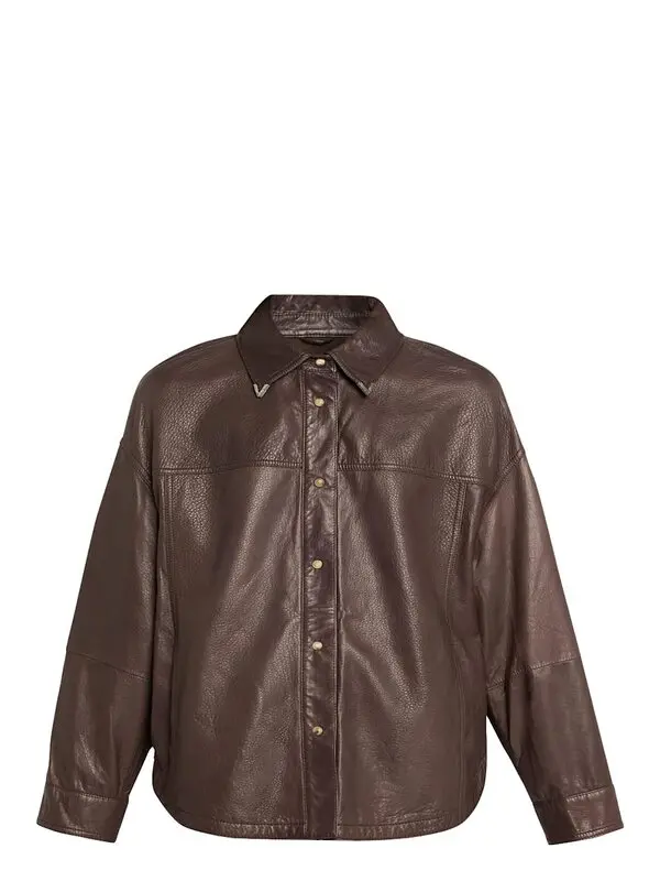Brunello Cucinelli Snap-front Leather Shirt - Dark Brown