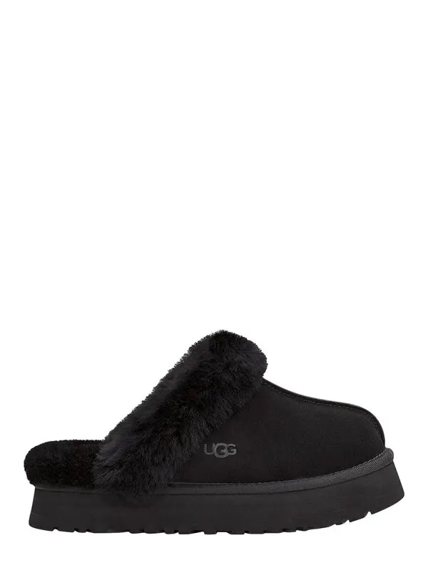 UGG Disquette Suede & Shearling Platform Slippers - Black