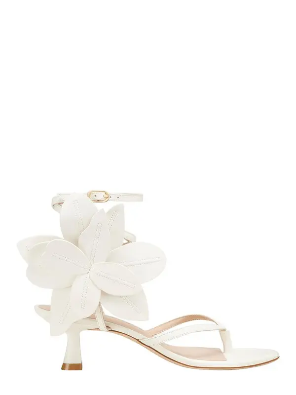 STUART WEITZMAN Paradise 50 Flower Leather Kitten Sandals - Cream