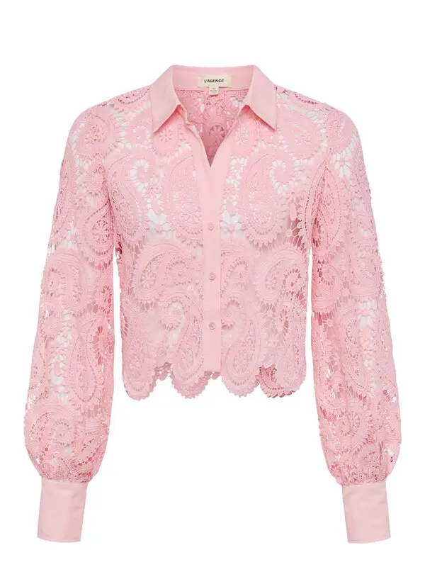 L'Agence Odelia Paisley Lace Button-front Blouse - Blush