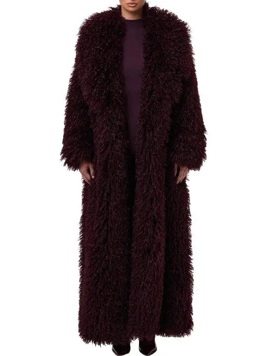 Naked Wardrobe Faux Shearling Coat - Dark Plum