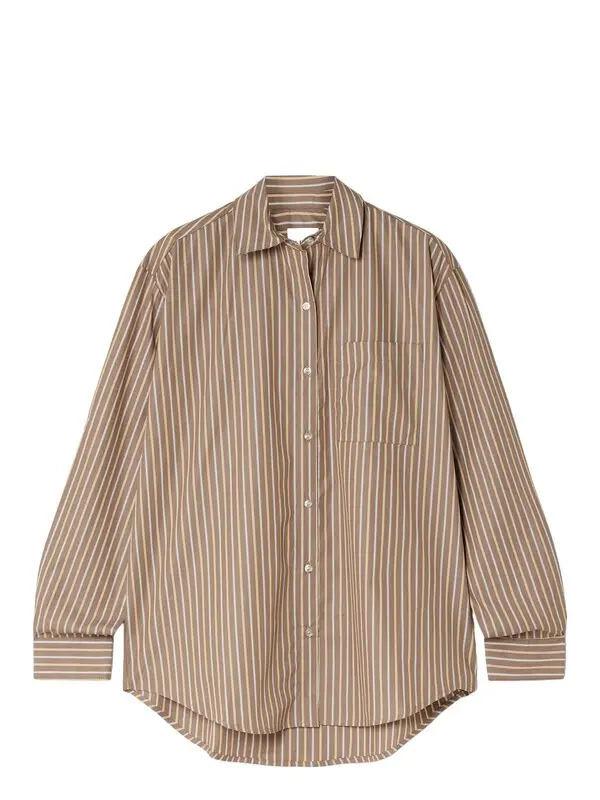 LESET Yoshi Striped Poplin Shirt - Brown
